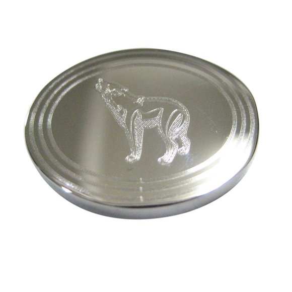 Kiola Designs | Accessories | Silver Toned Etched Oval Howling Wolf ...
